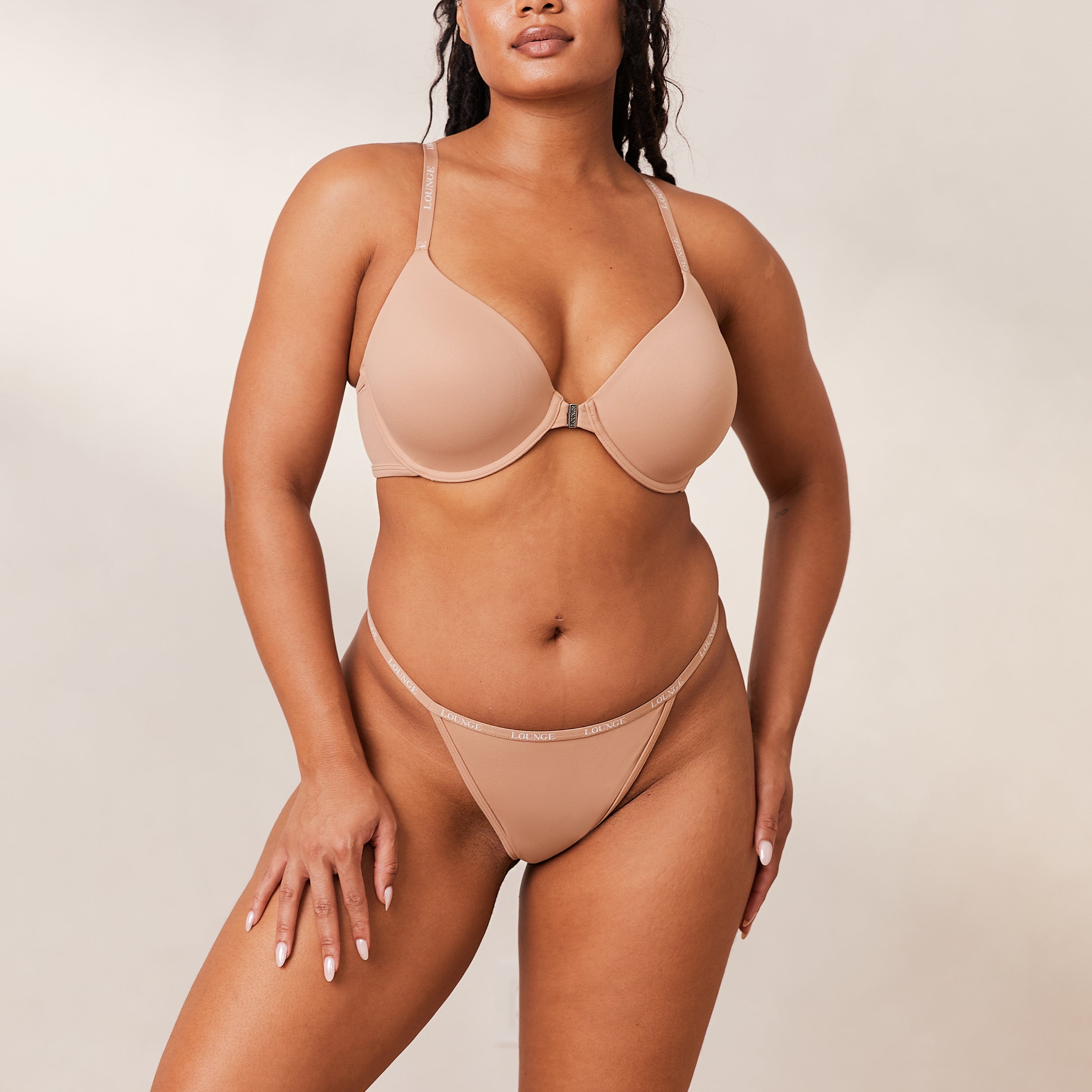 Smooth Front Fastening T-shirt Soutien-Gorge et String/Culotte Ensemble - Miel – Lounge Underwear